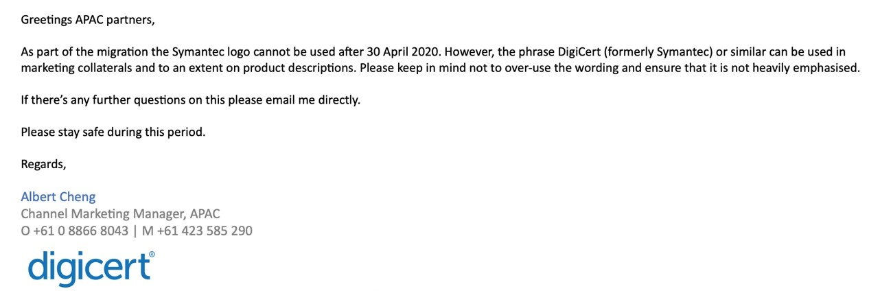 Announcement on Stop Using the Symantec SSL Certificate Name After 30 ...